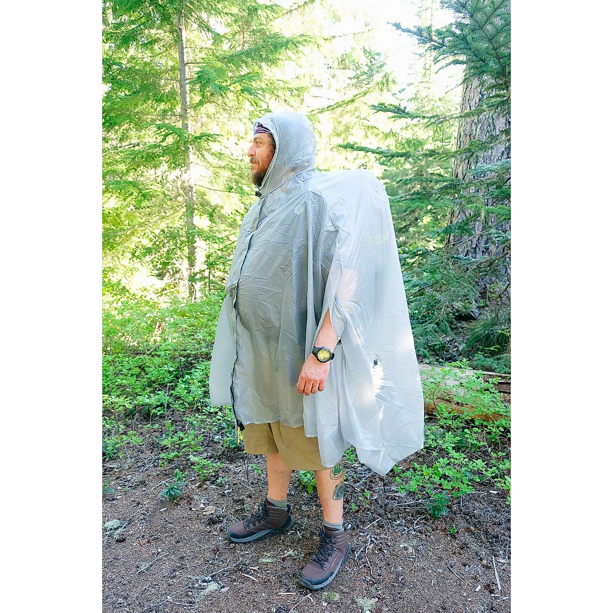 Six Moon Designs Gatewood Cape - 11 oz. - 1 Person Ultralight Tarp/Cape (Gray) Packs Small. The ONLY Poncho-Style Tarp to Provide Complete 360° Protection.