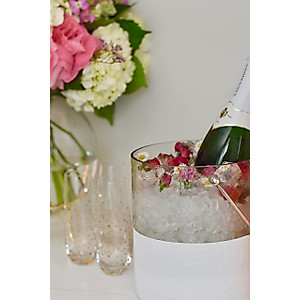 Mud Pie Glass Ice Bucket, Clear/White, Bucket 8" x 7" Dia | Tongs 6.75"