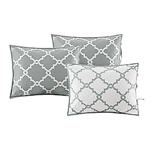 Madison Park Essentials Merritt Reversible Daybed Cover-Fretwork Print, Diamond Quilting All Season Cozy Bedding with Bedskirt, Matching Shams, Decorative Pillow, 75"x39", Grey 6 Piece