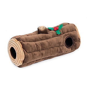 ZippyPaws Holiday Burrow Interactive Dog Toys - Hide and Seek Dog Toys and Puppy Toys, Colorful Squeaky Dog Toys, and Plush Dog Puzzles, Yule Log