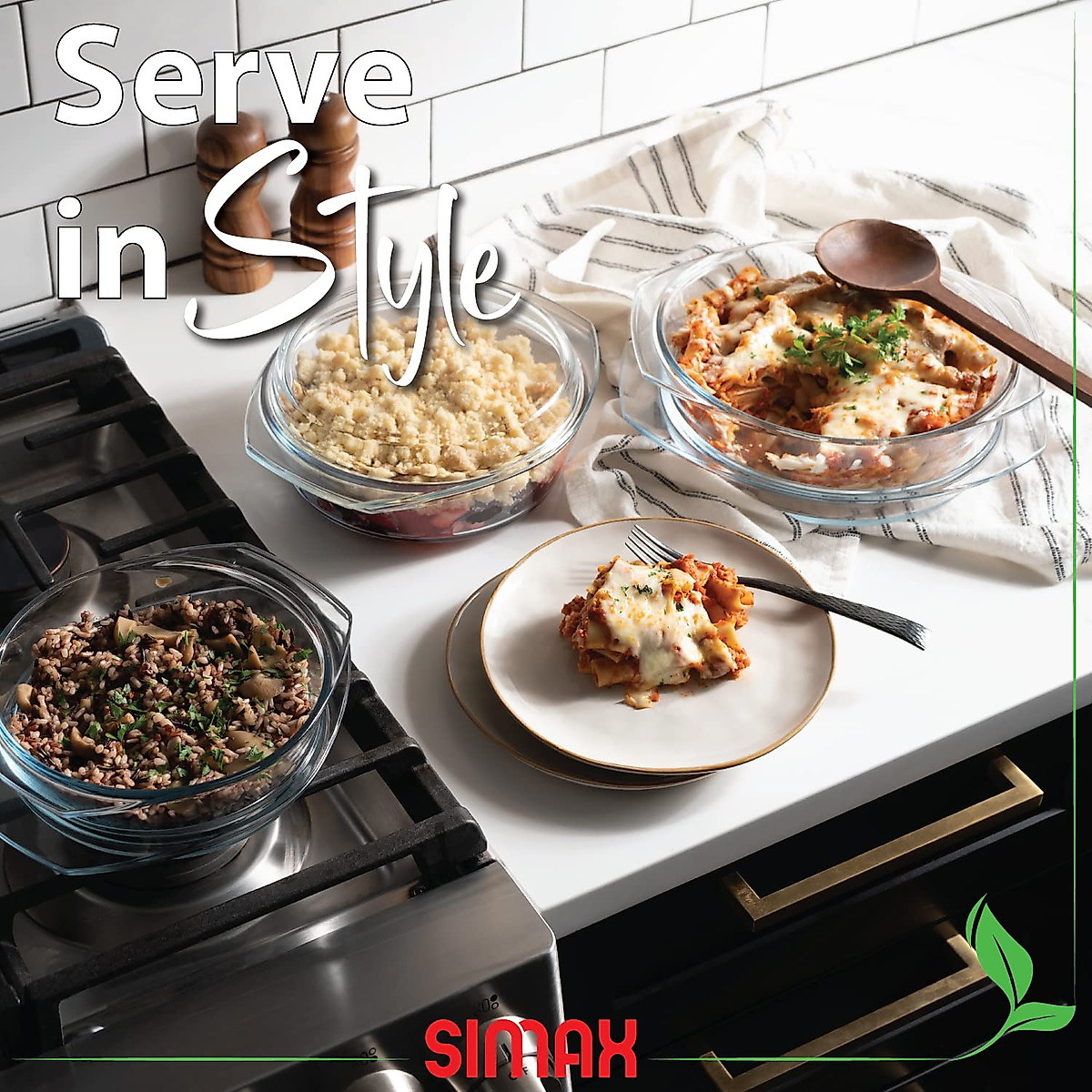 Simax Casserole Dish Set, Set of 3 Casserole Dish with Lid, Round Glass Cookware, Borosilicate Glass, Made In Europe 0.75 Quart, 1 Quart and 1.5 Quart Baking Dishes…