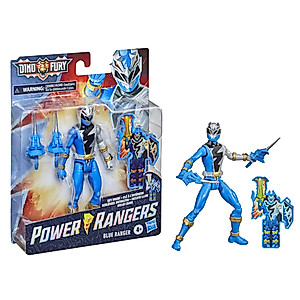 Power Rangers Dino Fury Blue Ranger 6-Inch Action Figure Toy Inspired by TV Show with Dino Fury Key and Weapon Accessories for Ages 4 and Up