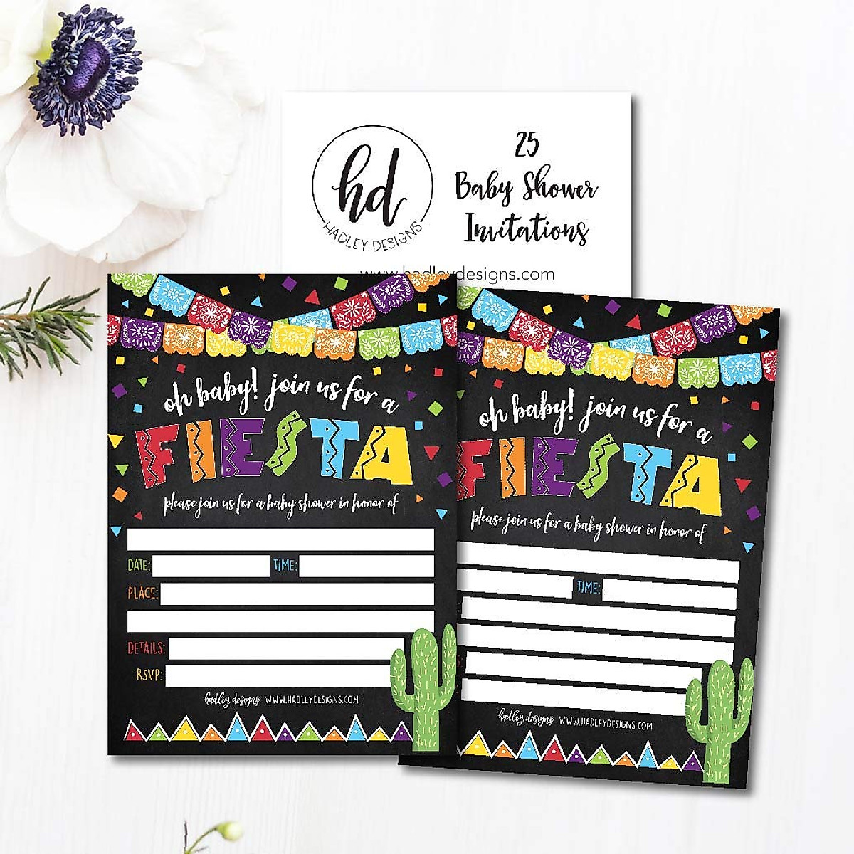 25 Fiesta Baby Shower Invitations, Sprinkle Invite for boy or girl, Spanish Mexican Theme Gender Neutral Reveal, Cute Printed Fill or Write In Blank Printable Card Coed Twin Party Stock Paper Supplies