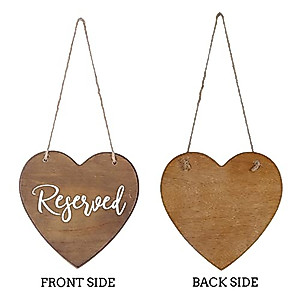 BAYSBAI Hanging Reserved Signs Pack of 4, Heart-Shaped Wooden Reserved Signs for Wedding Chairs with Jute Rope to Hang on Church Pews, Seating, Doorways, Aisles, Rows for Parties, Receptions