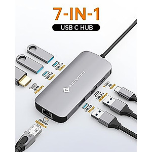 NOVOO USB C Hub Multiport Adapter to 4K HDMI, 1Gbps Ethernet, 100W PD Charging, USB C to USB x 4, 7 in 1 USB C Adapter for M1/M2 MacBook Pro/Air Dell HP Lenovo ASUS Surface