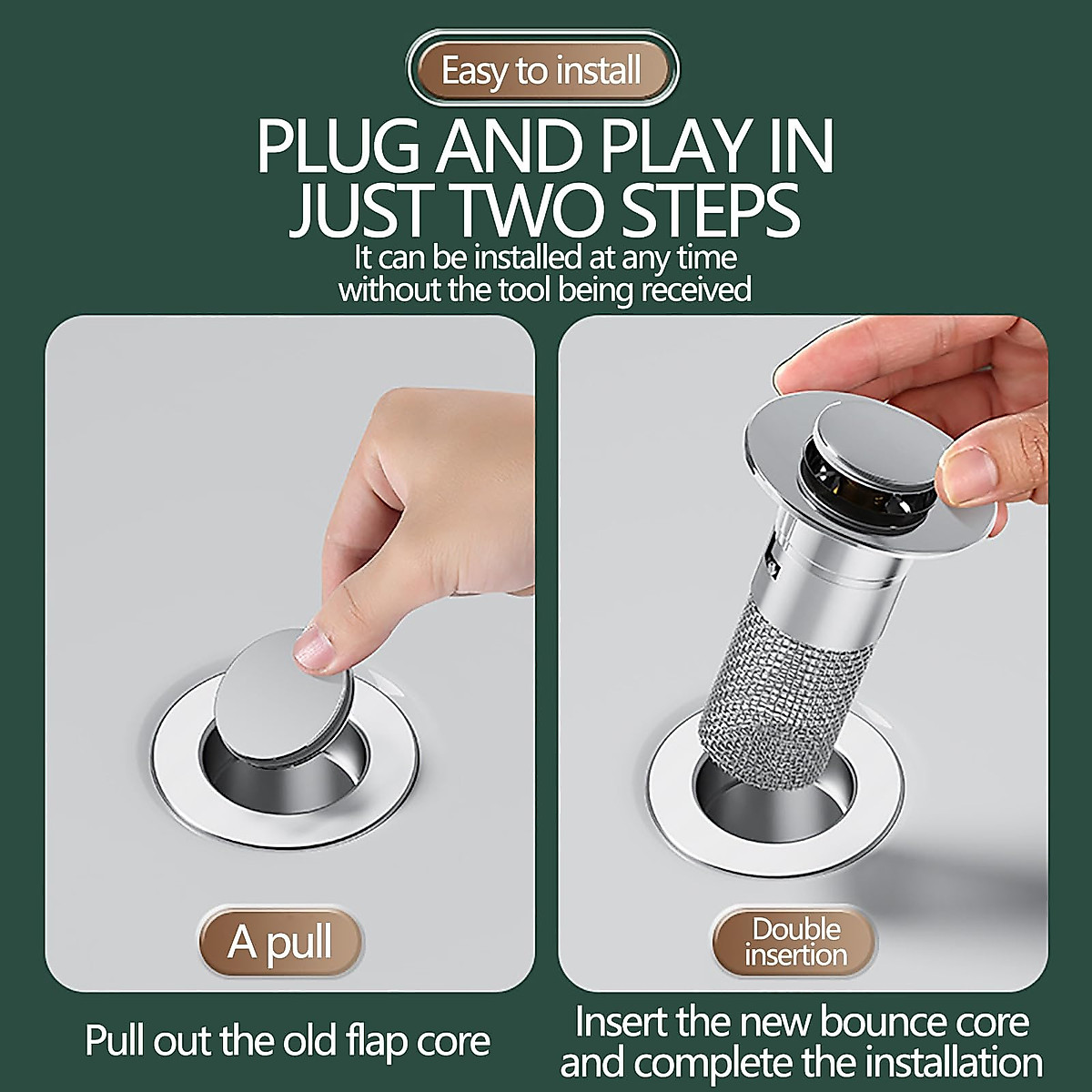 Sink Drain Strainer, Shower Drain Hair Catcher, Stainless Steel Floor Drain Filter, Pop Up Drain for Bathroom Sink Tub Bathtub Kitchen, Universal Replacement Sink Drain Stopper with Brass Filter (1pc)