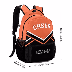 Zaaprint Orange Cheer Cheerleaders Backpack Shoulder Shopping Bag Travel Casual Bags with Name Text