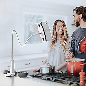 Tryone Gooseneck Tablet Holder Stand for Bed Adjustable Flexible Arm Tablets Mount Clamp on Table Compatible with iPad Air Mini | Galaxy Tabs | Kindle Fire | Switch or Other 4.7-10.5" Devices