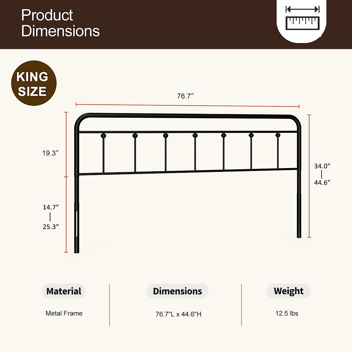 AOVSA Victorian Metal King Size Headboard, Adjustable Height, Curved Steel King Headboard Only, Easy Assembly, Attach Frame, Farmhouse Style, Black