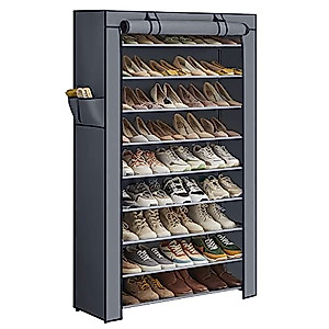 SONGMICS Shoe Rack, 9 Tier Shoe Organizer with Nonwoven Fabric Cover, Shoe Storage Shelf for 40-50 Pairs of Shoes, Entryway, Suitable for Sneakers, High Heels, Flats, and Boots, Grey URXJ36G