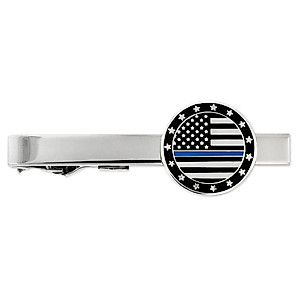 PinMart Thin Blue Line American Flag Police Engravable Personalized Tie Clip