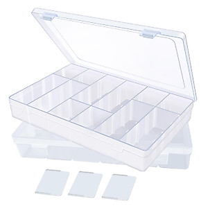 2Pack 18 Grids Craft Organizers and Storage Bead Organizer Tackle Box Organizer with Adjustable Divider, Plastic, Clear