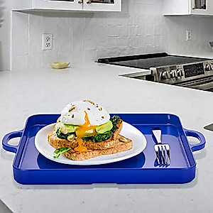 i BKGOO Foodservice Royal Blue Plastic Tray with Handle Set of 2 Large Melamine Cube Serving Platters for Parties, Table, Kitchen Size(12.5"x12.5"x1")