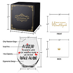 Perfectinsoy A Sister Is God's Way Of Making Sure We Never Walk Alone Wine Glass with Gift Box, Sister Gifts for Sister, Her, Mom, Wife, Boss, Friend, Best Sister Gifts, Big Sister Gifts