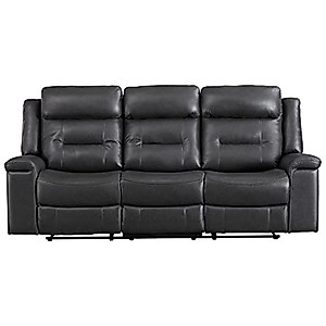 Signature Design by Ashley McAdoo Contemporary Faux Leather Tufted Reclining Power Sofa, Black