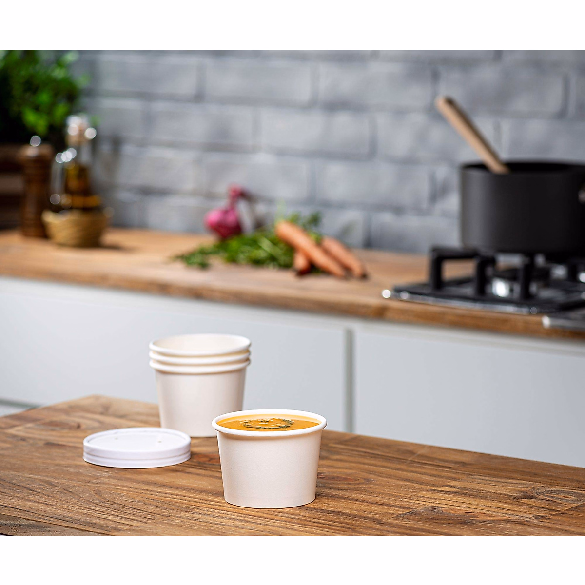 Comfy Package [8 oz. - 25 Count White Paper Food Containers with Vented Lids - To Go Hot Soup Bowls, Disposable Ice Cream Cups, Ideal for Hot and Cold Foods