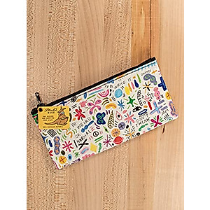 Blue Q Pencil Case, Doodle Party - chunky zipper, sturdy and easy-to-rinse-clean, 4.25"h x 8.5"w, made from 95% recycled material (multicolor)