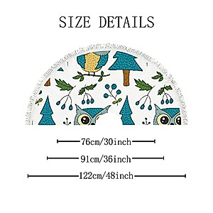Small Christmas Tree Skirt Forest Owls and Fir Trees,30 Inch Tree Skirt for Christmas Holiday Party Decoration,Rustic Tree Skirts Mat Home Indoor Outdoor Ornaments