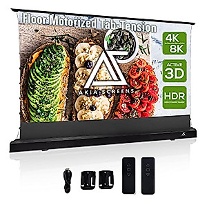 Akia Screens Pull Up Projector Screen Motorized with Remote, Floor Rising Projector Screen Tab Tension 102 inch 16:9 Indoor Movie Video Home Theater Cinema Office, CineWhite, Black Casing AK-FMT102UH2