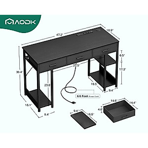 AODK 48 Inch Gaming Desk with Fabric Drawers & Power Outlets, Computer Desk with Storage Shelves & CPU Stand, Gamer Table, Writing Study Desk with Type-C & USB, Small Desk for Bedroom, Black