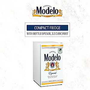 Modelo 3.2 cu ft (90L) refrigerator Compact Fridge with Bottle Opener White Space Saving Flat Back Design Reversible Door Adjustable Temperature Control Tempered Glass Shelves Office home bar Room RV