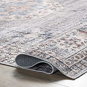 nuLOOM Drina Machine Washable Distressed Area Rug Blue 6' x 9'