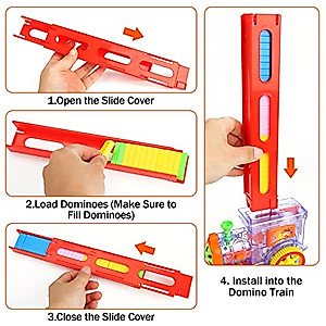 MCPINKY Domino Train Set for Boys 4-6,Toddler Toys Domino Rally Train Building and Stacker with 2PCS Domino Sleeve for Christmas Birthday Gifts Boys,Girls Age 3-8
