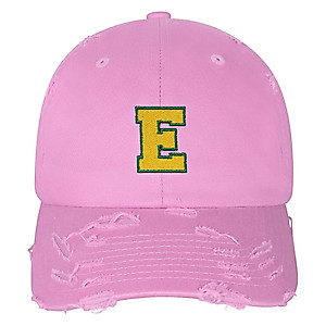 JPAK Initial E College Letter Vintage Dad Hat Frayed Embroidered Cap Yellow Alphabet