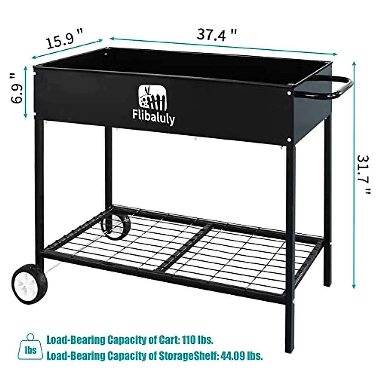 Flibaluly Raised Garden Bed with Wheels Metal Mobile Elevated Planter Box with Bottom Shelf for Storing Tools,for Vegetables Herbs Flowers(Black)