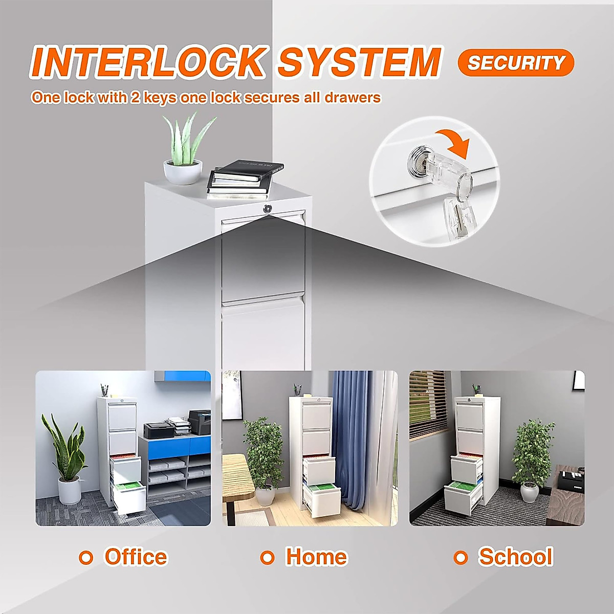 Aobabo 4 Drawer Metal Vertical File Cabinet with Lock, Metal Storage Cabinet for Hanging Files Letter/Legal/A4 Size,Steel Filing Cabinet for Home Office,Assembly Required (White,4 Drawer)…