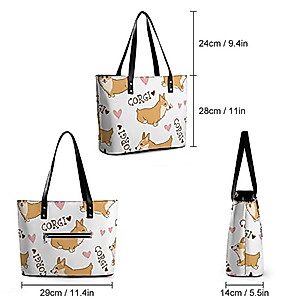 Womens Handbag Dog Corgi Leather Tote Bag Top Handle Satchel Bags For Lady