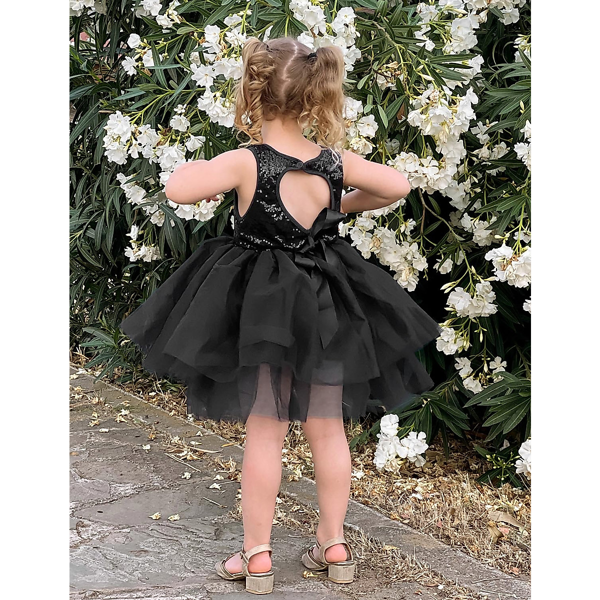 AGQT Toddler Girls Dresses Flower Girl Dress Sequins Tutu Dress Kids Sleeveless Tulle Princess Birthday Dresses Formal Party Gowns Dress Black Size 2-3 Years(110)