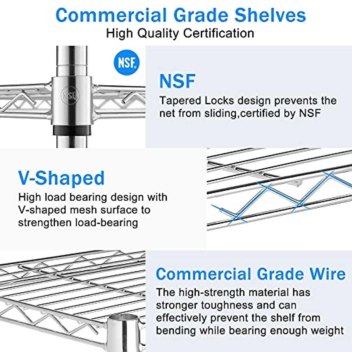 Wire Shelving Unit with Wheels, 6 Tier Adjustable Metal Shelving Heavy Duty Storage Shelves 2100 Lbs Capacity 48" L X 18" W X 82" H Metal Shelf for Pantry Kitchen Basement, Chrome