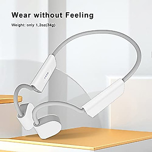Homokasa Bone Conduction Headphones Open Ear Headphones Wireless Bluetooth 5.3 Built-in 16G Memory MP3 Built-in Mic with Headband Sweat Resistant IPX8 for Workouts and Running White (M)