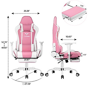 VITESSE Pink Gaming Chair with Footrest Cute Kawaii Gaming Chair for Girl Gamer Chair Ergonomic Office Desk Chair Racing Chair Adjustable High Back Chair with Lumbar Support and Headrest,Pink/White