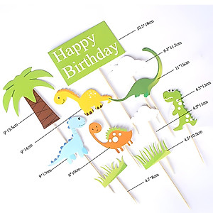 Dinosaur Cake Toppers for Boys and Girls, Dinosaur Cupcake Toppers Happy Birthday for Kids 1 2 3 4 5 6 7 8 year olds, Birthday Cake Decorations Cards Party Supplies with Clouds and Tree