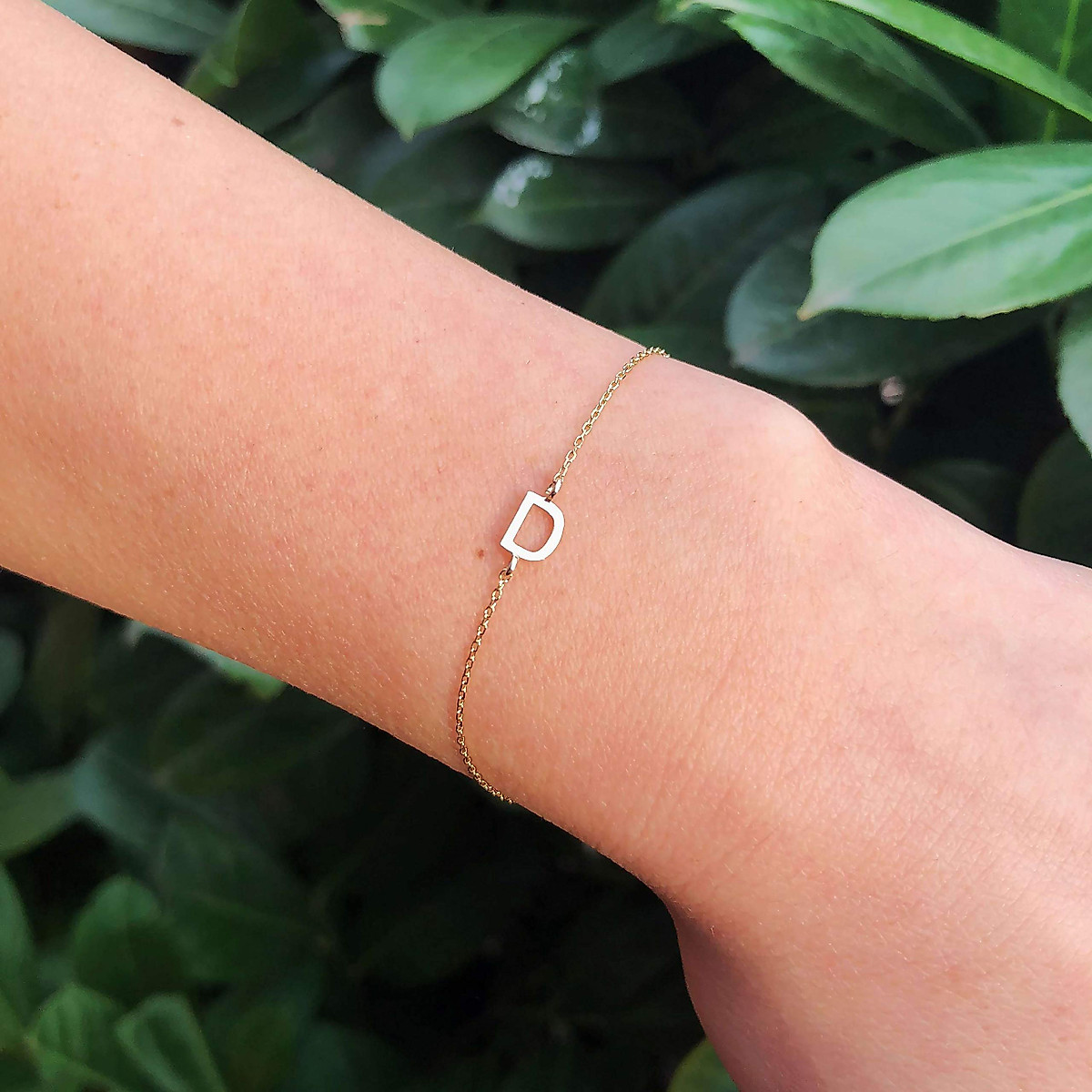 14k Gold or Silver Personalized Sideways Initial Letter Bracelet - Customize Your Solitaire Diamond Bracelet - Ideal Gift for Birthday, Weddings, Christmas, Engagements, Anniversaries