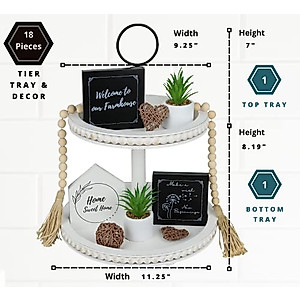 Mahinoko 18 PCs Farmhouse Tiered Tray Stand with Tier Tray Decor - Incl 2 Artificial Succulent Plants - Housewarming Gift New Home Sweet Home - Kitchen Decor Tier Tray Decor Set
