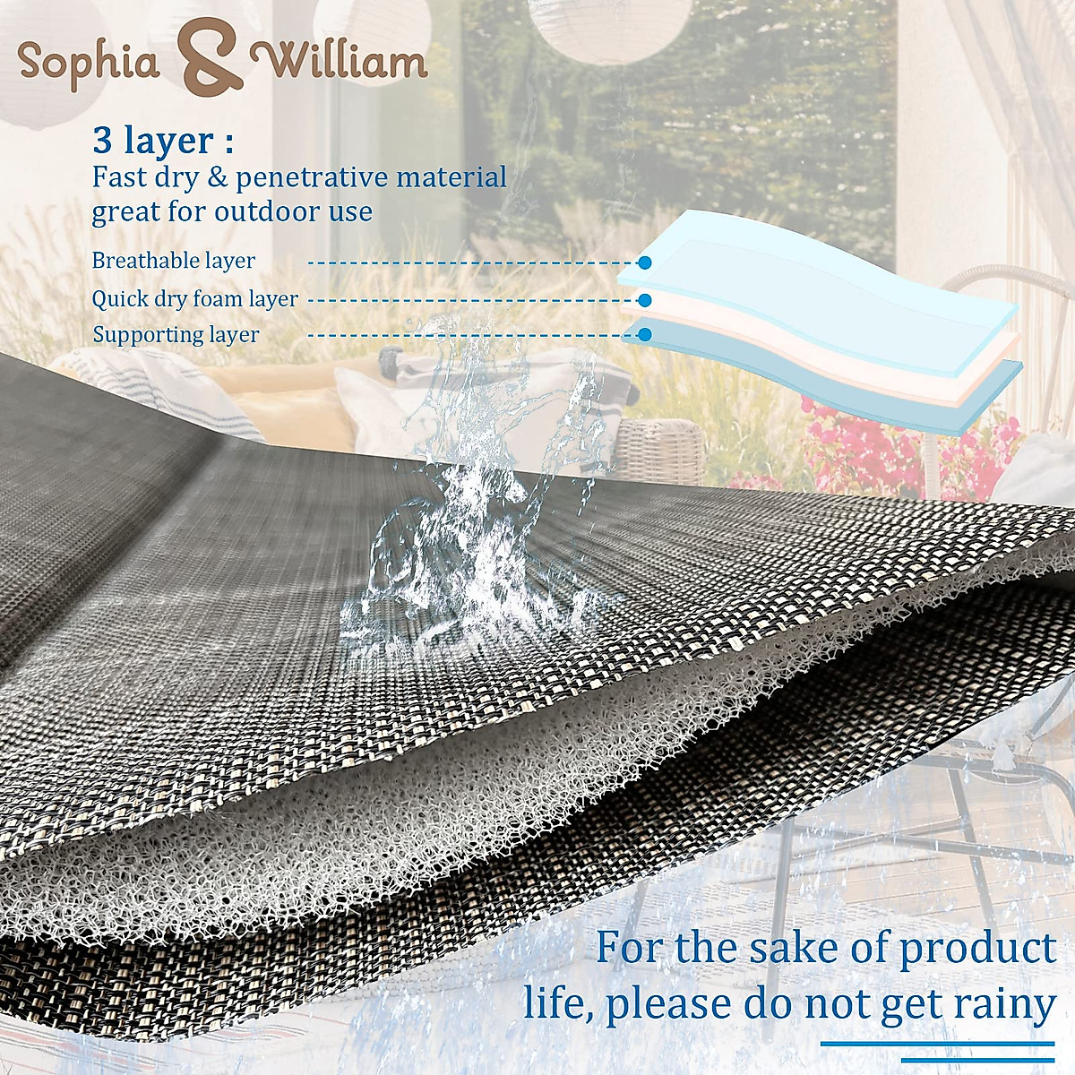 Sophia & William Patio Dining Set, Grey, 7 Piece, Outdoor Furniture, Patio Table and 6 Chairs, Quick Dry Textilene Support, 350 lbs