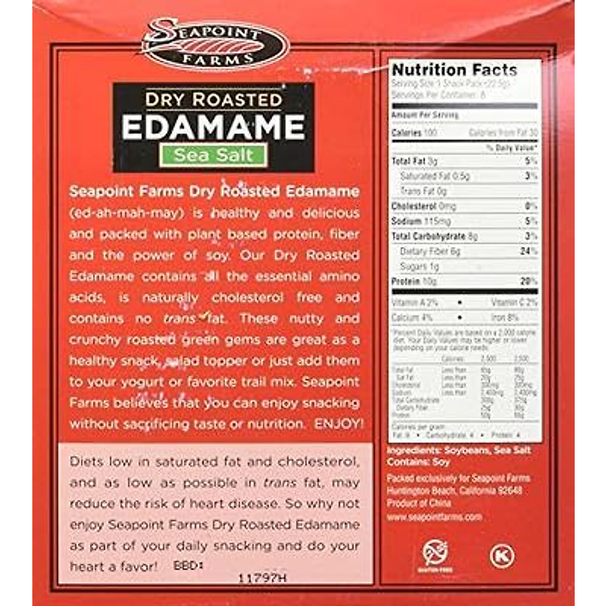 Seapoint Farms Edamame Dry Roasted Lightly Salted, 8 - 0.79 oz Snack Packs (6.35 oz Net Wt.) - Pack of 2