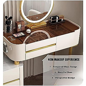 ZGNBSD Vanity Set - Makeup Vanity Table with Charging Station & Bluetooth Speaker, 9 Drawers Smart Vanity, Contains Acrylic Makeup Chair and Smart Makeup Mirror, Suitable for Her