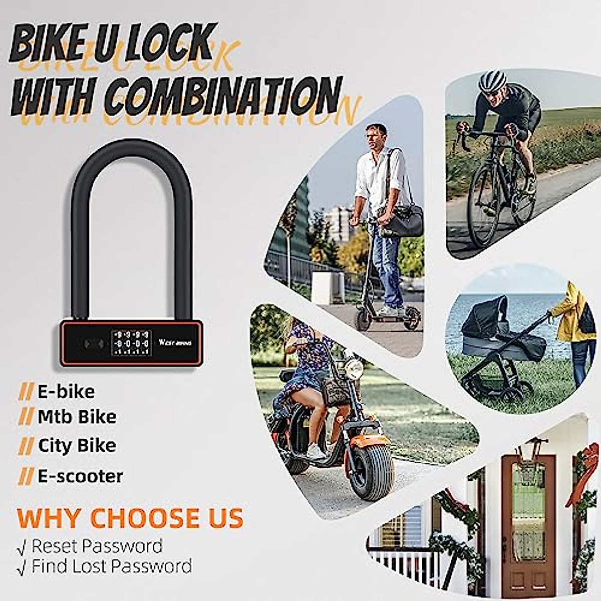 ICOCOPRO Bike U Lock - 17mm Shackle Heavy Duty Bike Locks - U Lock with 4-Digit Resettable Combination - Bicycle Lock with Sturdy Mounting Bracket for Electric Bike, Bikes,Scooter