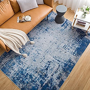 Modern Abstract Area Rug 5'3" X 7'6" Washable, Non Slip Rugs for Living Room Bedroom Dining Room Kids and Pets Friendly Nursery Kitchen Farmhouse, Indoor and Outdoor Carpets Dark Blue/Grey