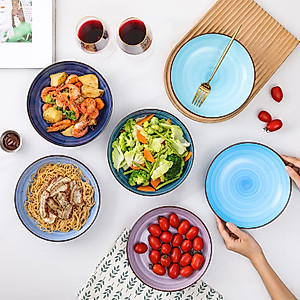 KitchenTour Large Ceramic Pasta Bowls with 10 Inch Large Dinner Plates Set of 6