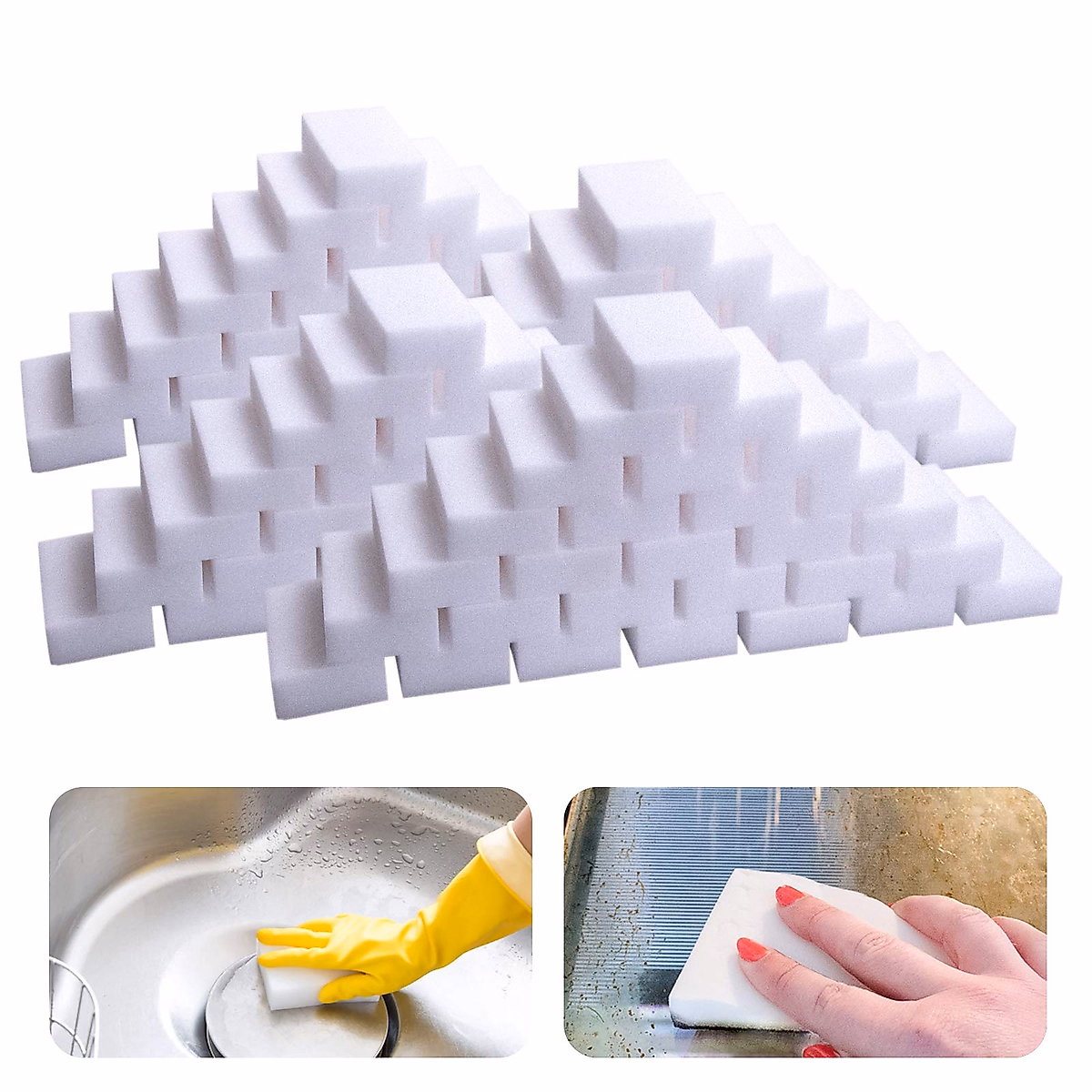 Melamine Sponge, 100/180 Pack Magic Sponge Eraser, Melamine Foam Bulk Sponge Sheets, Bathroom Oven Shower Glass Dishes Stove Top Kitchen Sinks Bathtub Wall Tile Baseboard White Cleaner, Not Easily Rip