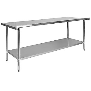 Flash Furniture Reader Stainless Steel Kitchen Prep/Work Table, Commercial Work Table with Backsplash and Undershelf, 72" W x 30" D x 36" H, Silver