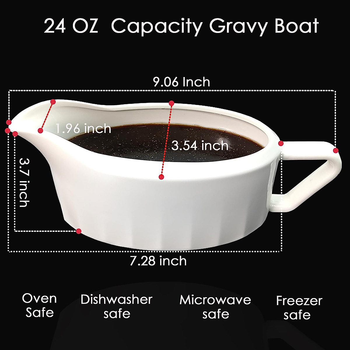 Cobata 24oz Large Capacity Gravy Boat - Upgrade Premium White Sauce Boat - Elegant Pouring Spout - Perfect for Serving Gravy, Sauces, Dressings - Dishwasher Safe