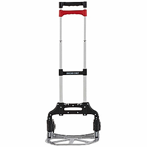 Magna Cart Personal 150 Pound Capacity Aluminum Folding Hand Truck with Telescopic Handle and Foldable Wheels for Industrial, Black and Red