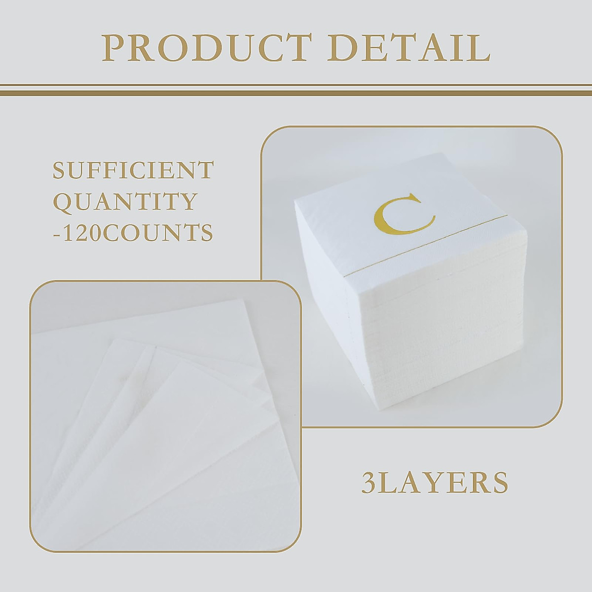 Ottin Monogrammed Letter C 120 Packs Initial Paper Cocktial Napkins 5'' Elegant Metallic Golden Foil Disposable Napkins for Brithday Wedding Party Engagement Baby Shower Bridal Shwer