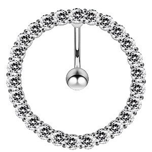Clear Gemstone Fancy Studded Circular Reverse Bar 925 Sterling Silver with Stainless Steel Belly Button Navel Rings